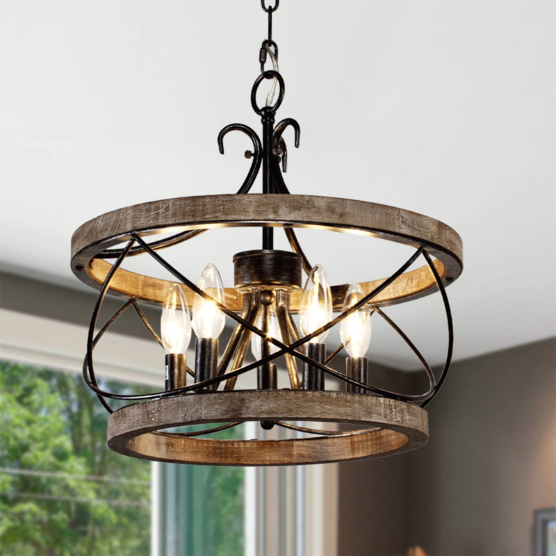 House of Hampton® Jymere 5 - Light Wood Chandelier with Metal Frame, Solid Wood Light | Wayfair